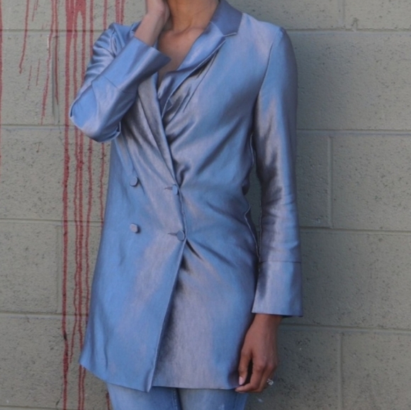 Topshop | Jackets & Coats | Topshop Shiny Metallic Blue Blazer | Poshmark